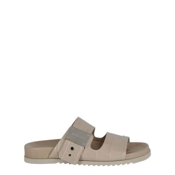 Burberry | Shoes | Burberry Crocembossed Olympia Slides Beige Womens ...
